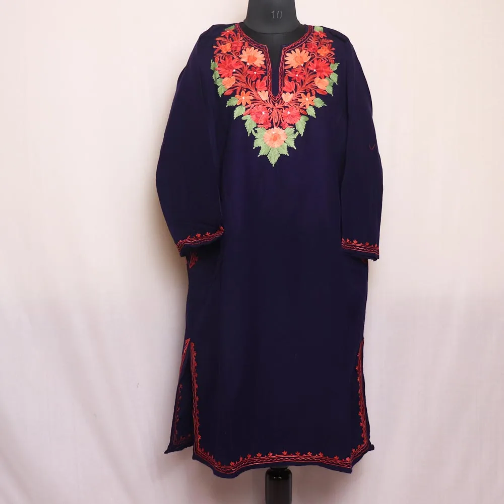 Afreen Indigo Cashmilon Pheran - Aari Embroidery with Decorative ...