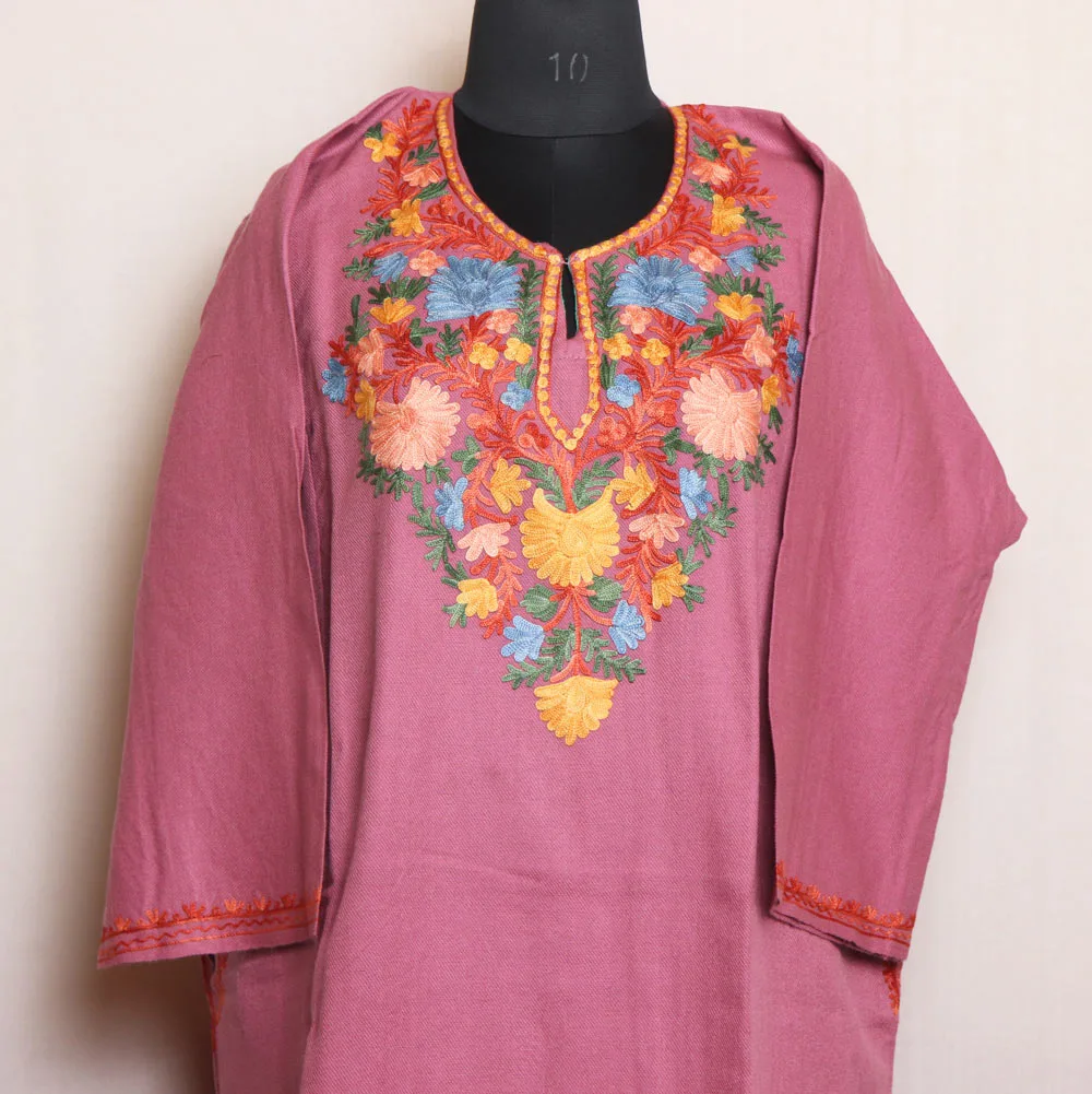 Elegant Pink Cashmilon Pheran with Aari Detailing - Dalgate Collection ...