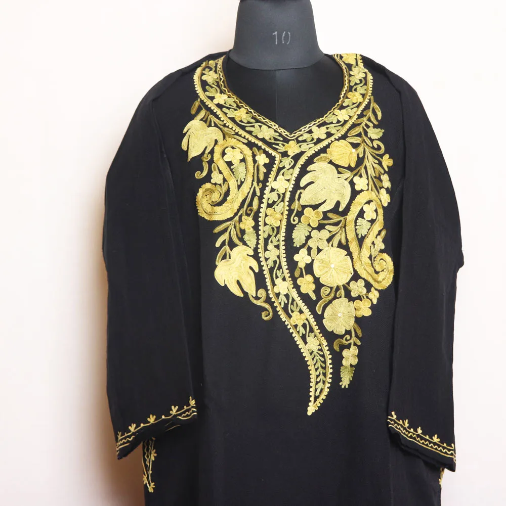 Classic Black Cashmilon Pheran with Aari Embroidery - Mehak Collection ...