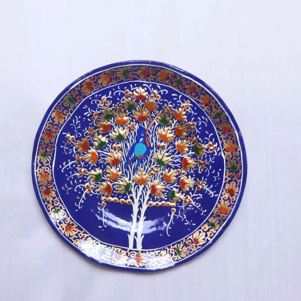 Traditional Kashmiri Paper Mache Decorative Wall Plate with Bird on ...