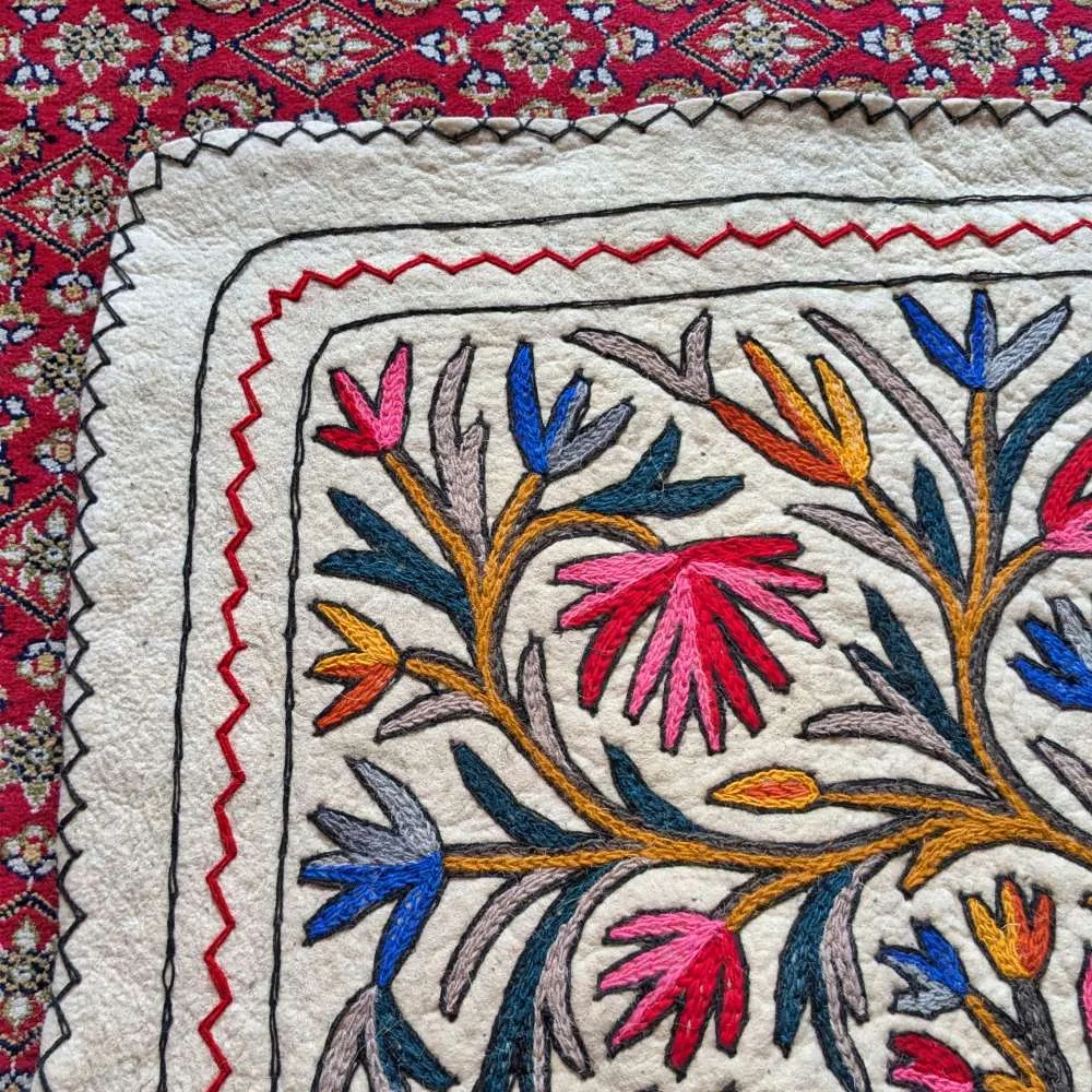 Artistic Kashmiri Namda with Floral and Creative Embroidery ( 4x 3 ft ...