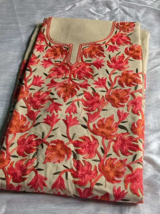 Soft Beige Cashmilon Unstitched Chinari Suit for Graceful Style ...