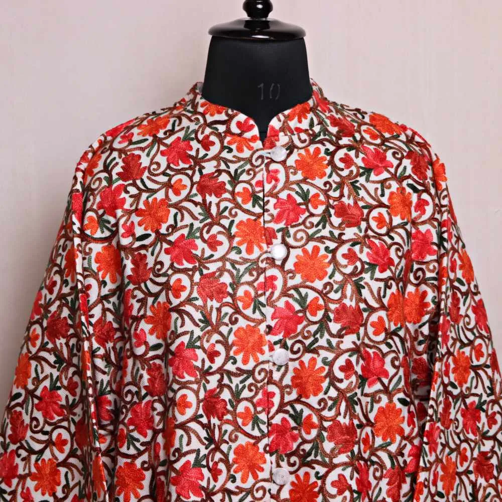 White Floral Jama Coat with Aari Embroidery - Zunaira Collection - Gyawun