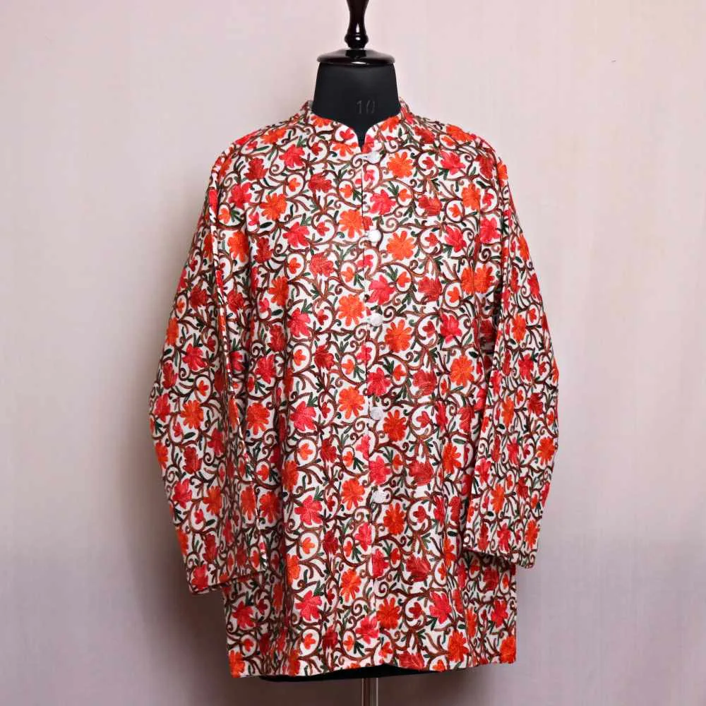 White Floral Jama Coat with Aari Embroidery - Zunaira Collection - Gyawun
