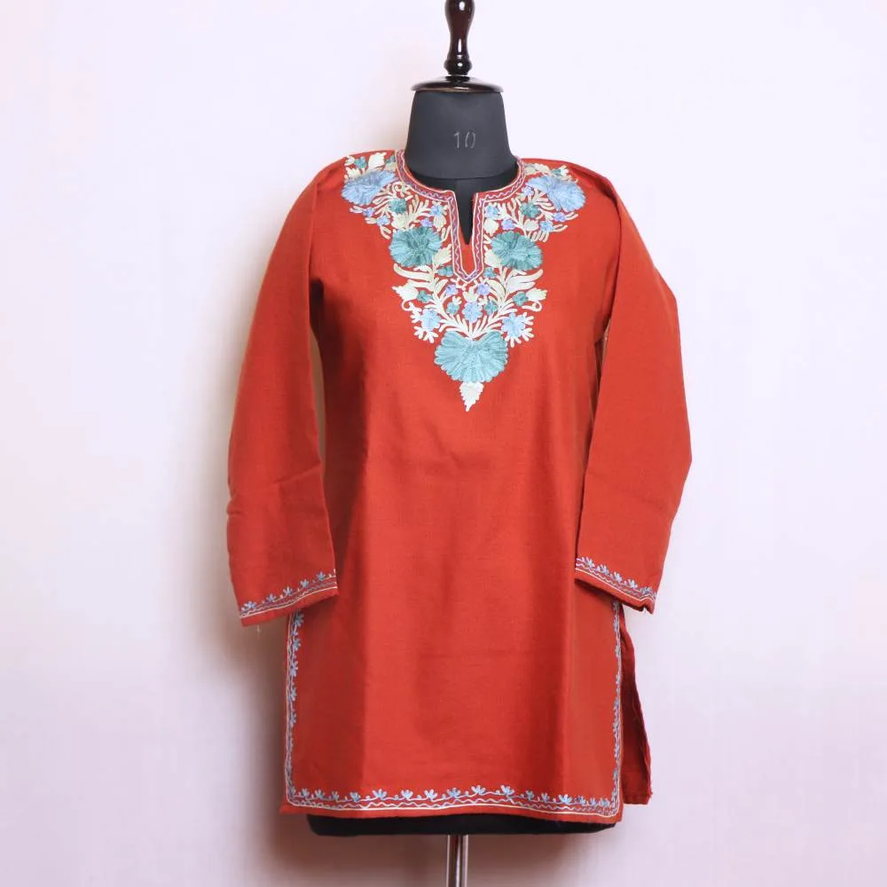 Classic Rustic Cashmilon Short Kurta with Exquisite Aari Patterns ...