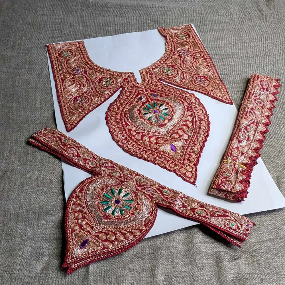 Maroon and Light Golden Tilla Neck Patch With Border (3m) and Sleeves ...