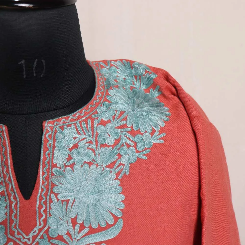 Pink Aari Embroidered Woolen Short Kurti in Cashmilon - Rubeena ...