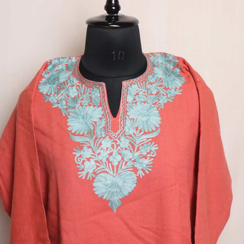 Pink Aari Embroidered Woolen Short Kurti in Cashmilon - Rubeena ...