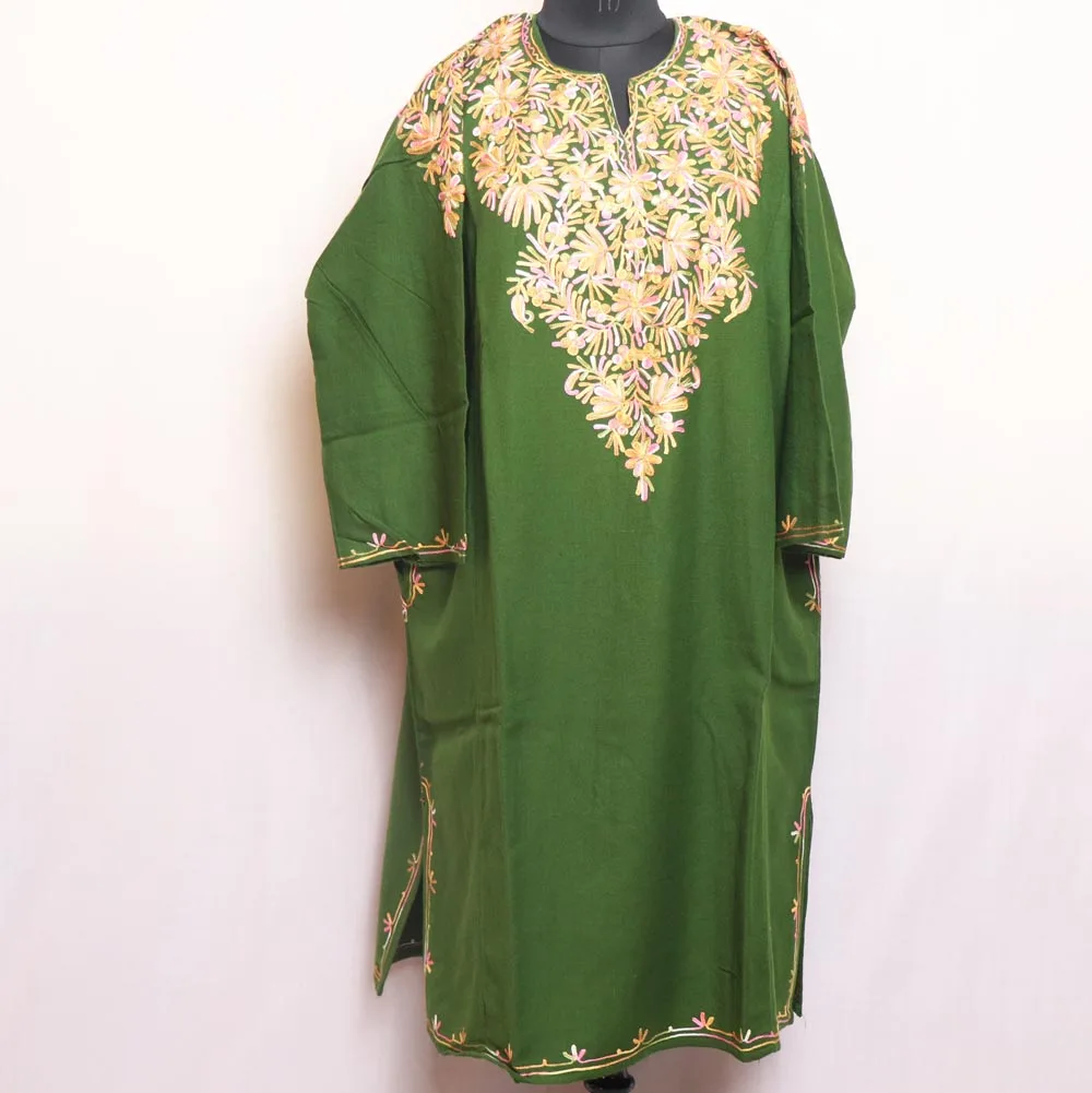 Sabzar Green Cashmilon Pheran for Women with Front and Back Aari ...