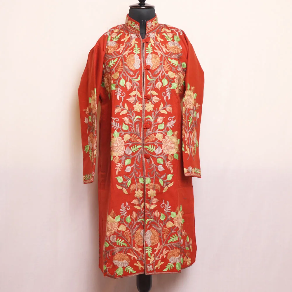 Rust Brick Tulip Coat with Elegent Aari Embroidery - Kashaf Collection ...