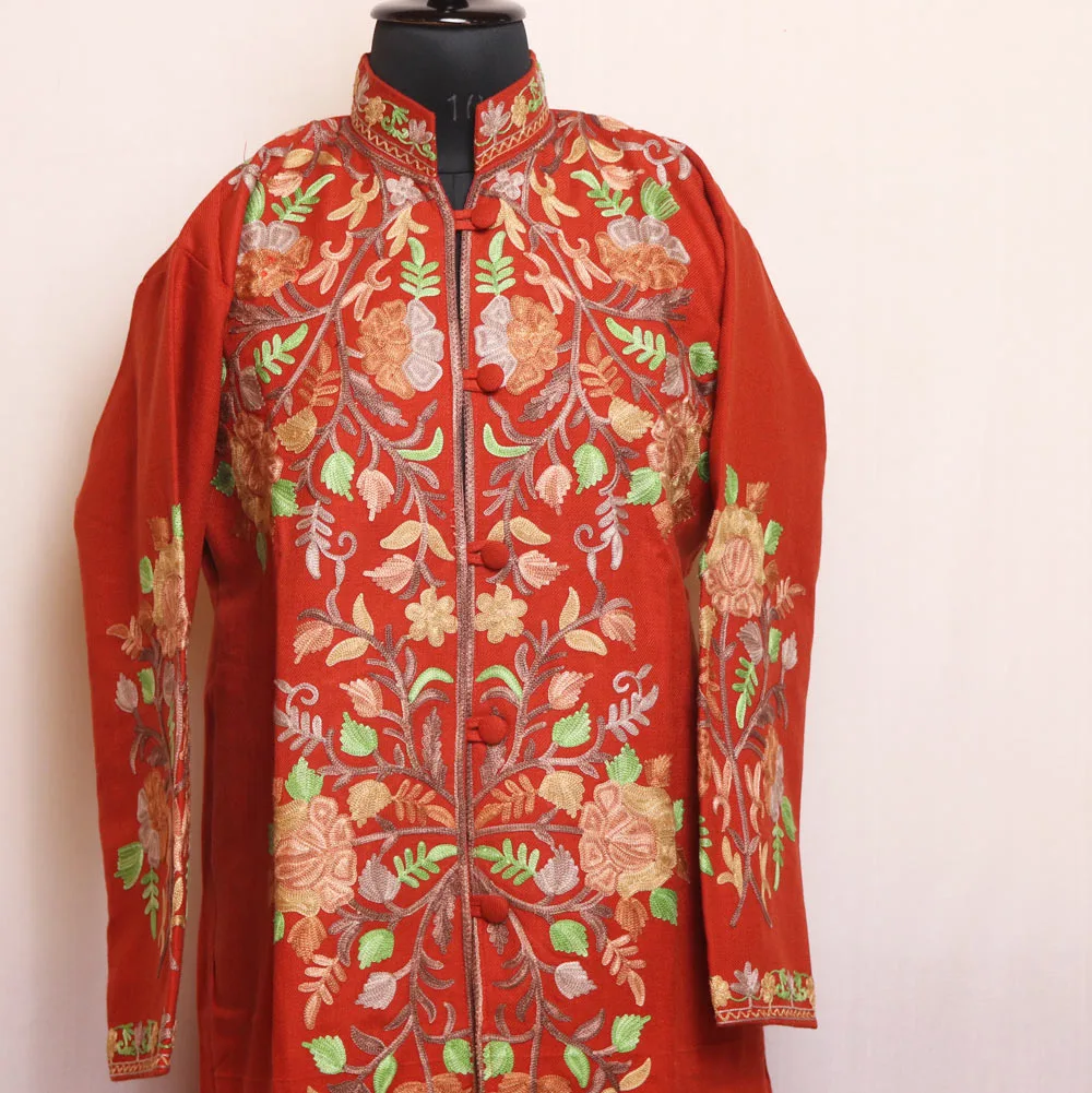 Rust Brick Tulip Coat with Elegent Aari Embroidery - Kashaf Collection ...