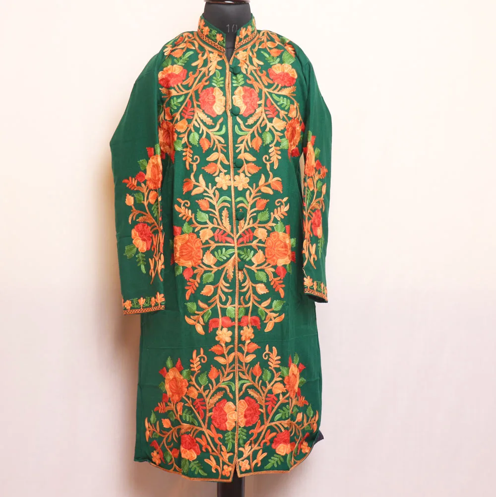 Elegant Green Tulip Coat with Aari Work - Kashaf Collection - Gyawun