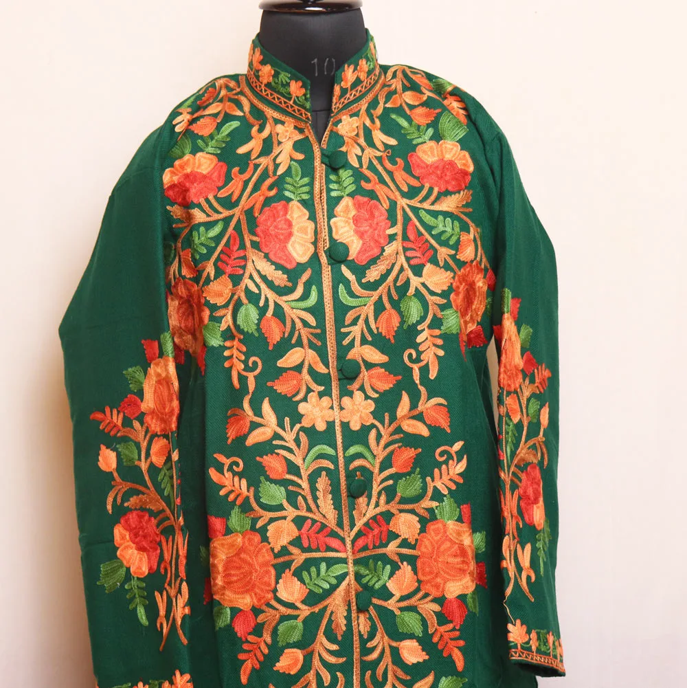 Elegant Green Tulip Coat with Aari Work - Kashaf Collection - Gyawun