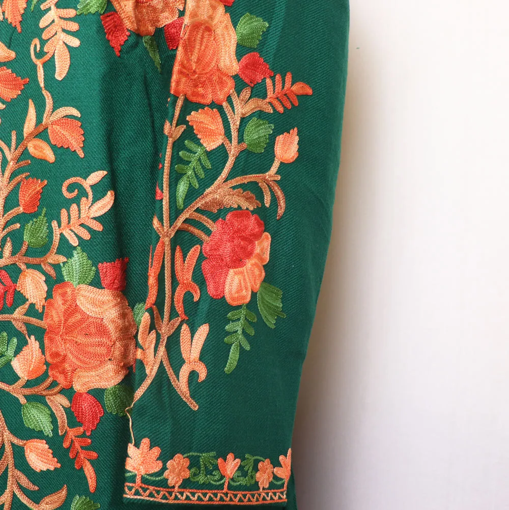 Elegant Green Tulip Coat with Aari Work - Kashaf Collection - Gyawun