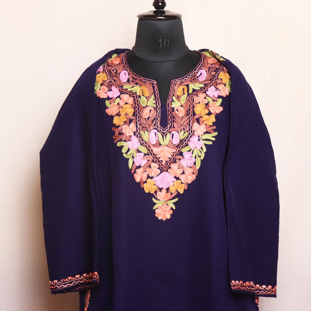 Navy Blue Cashmilon Winter Pheran | Feran Featuring Aari Embroidery ...