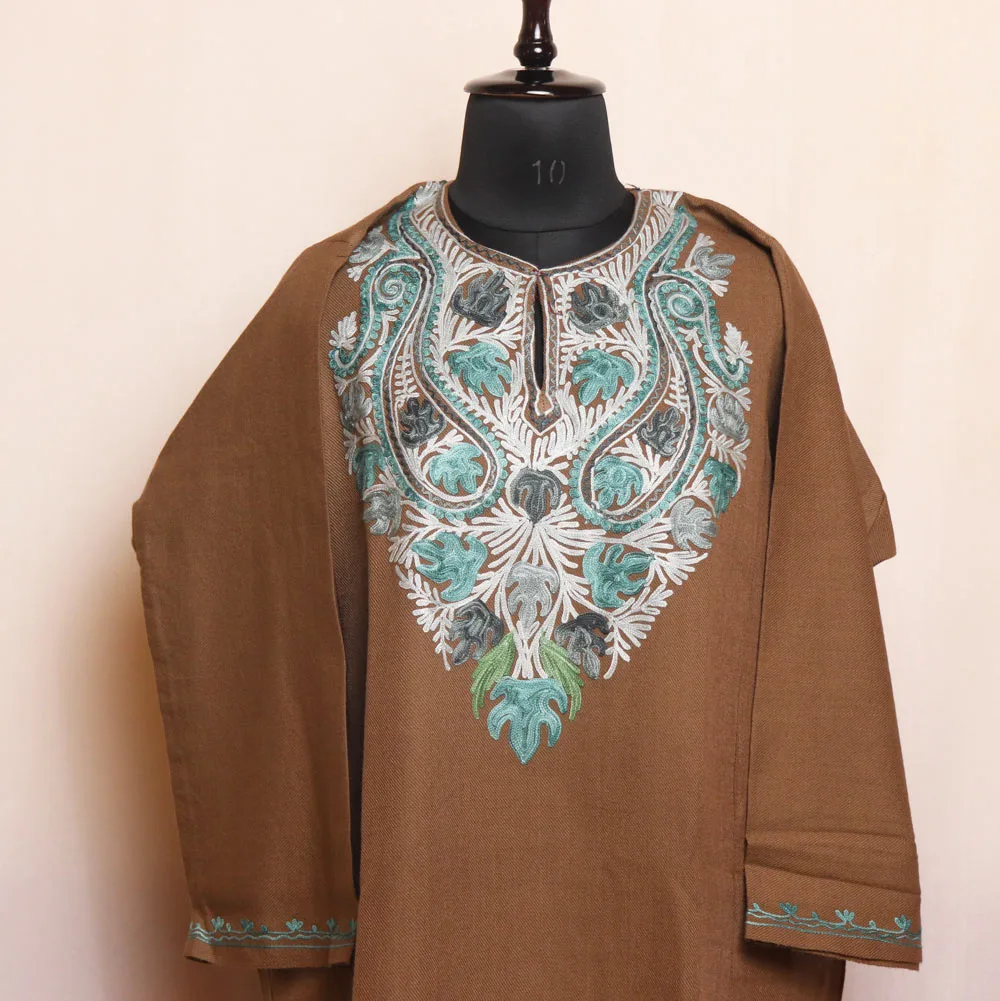 Stylish Brown Cashmilon Pheran | Feran with Aari Embroidery - Meer ...