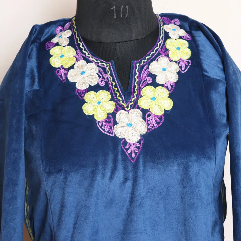 Navy Blue Baby Velvet Set with Intricate Aari Embroidery - Muneeza ...