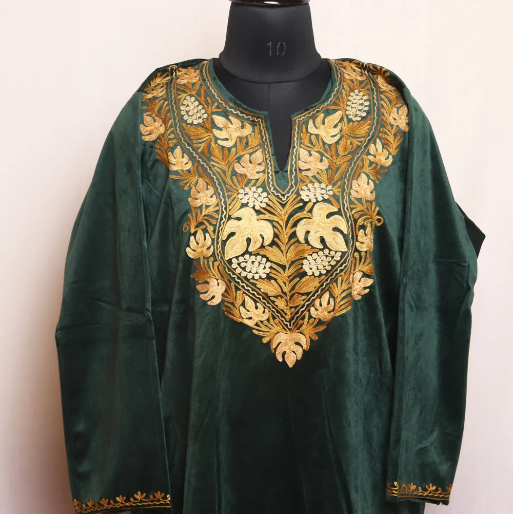 Dark Green Velvet Pheran Highlighted by Stunning Aari Patterns - Kausar ...