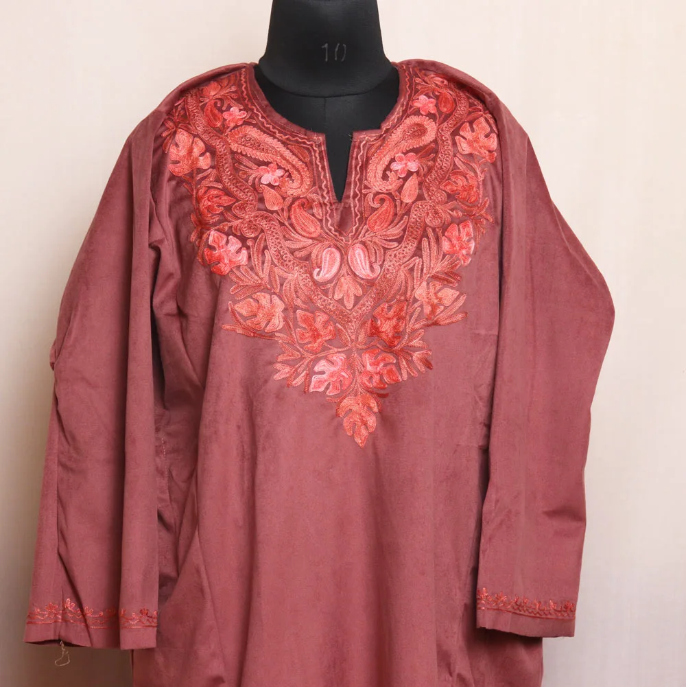 Pink Makhmal Pheran Featuring Elegant Aari Work - Kausar Collection ...