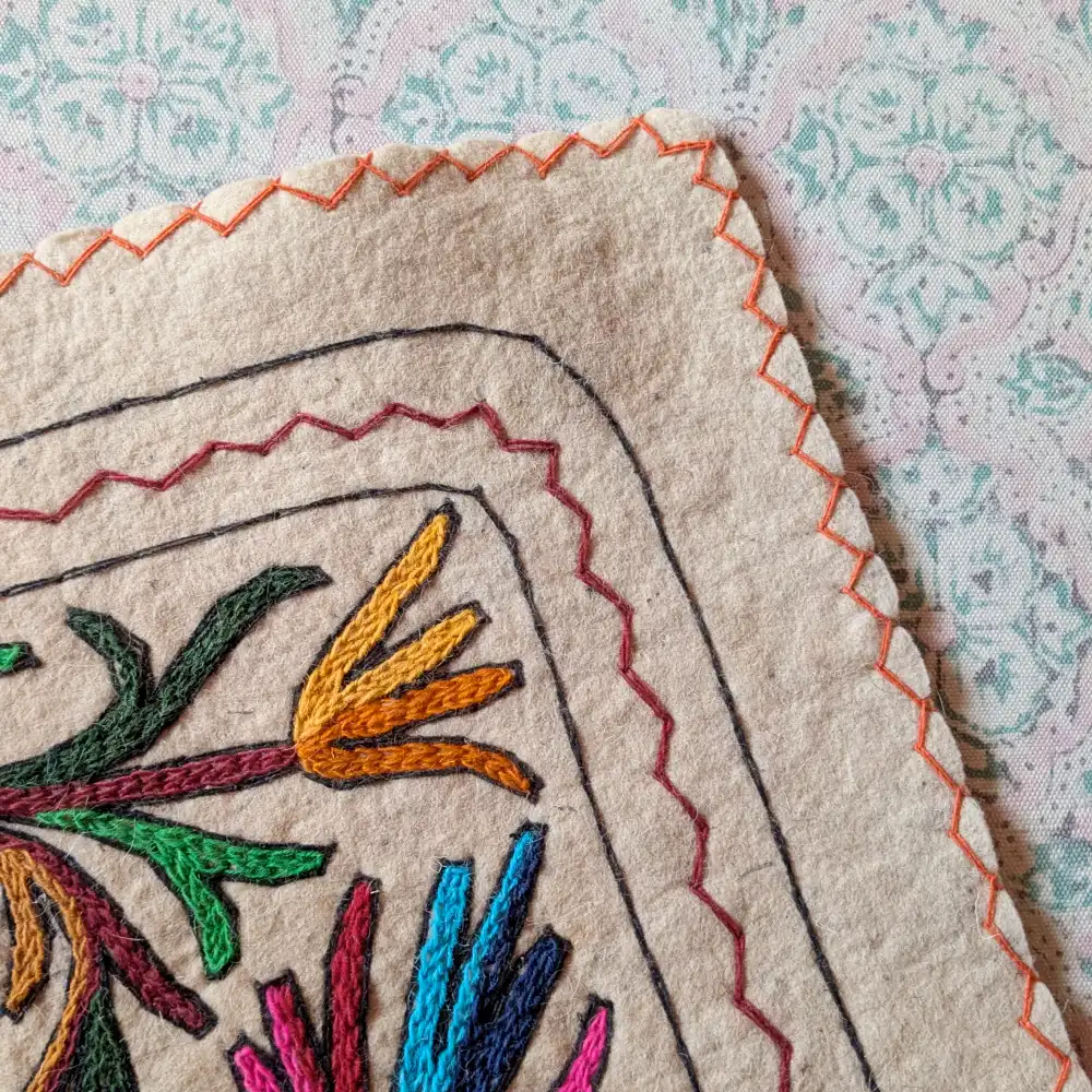 Authentic Kashmiri Wool Namda | Intricate Aari Work (5x3ft) - Gyawun