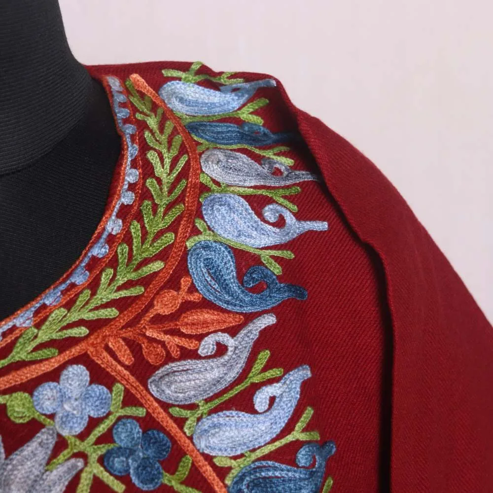 Exquisite Maroon Cashmilon Pheran | Feran Designed with Aari Embroidery ...