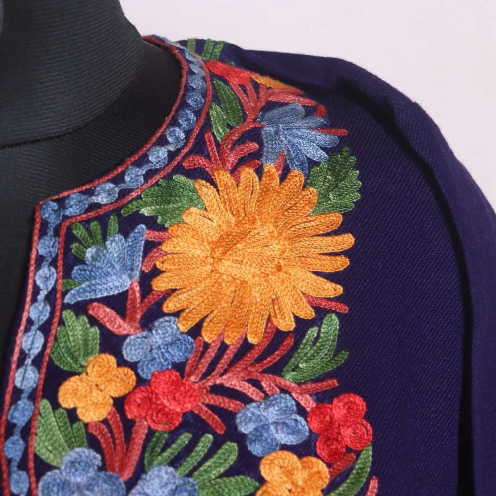 Exquisite Dark Blue Cashmilon Pheran | Feran with Aari Embroidery ...