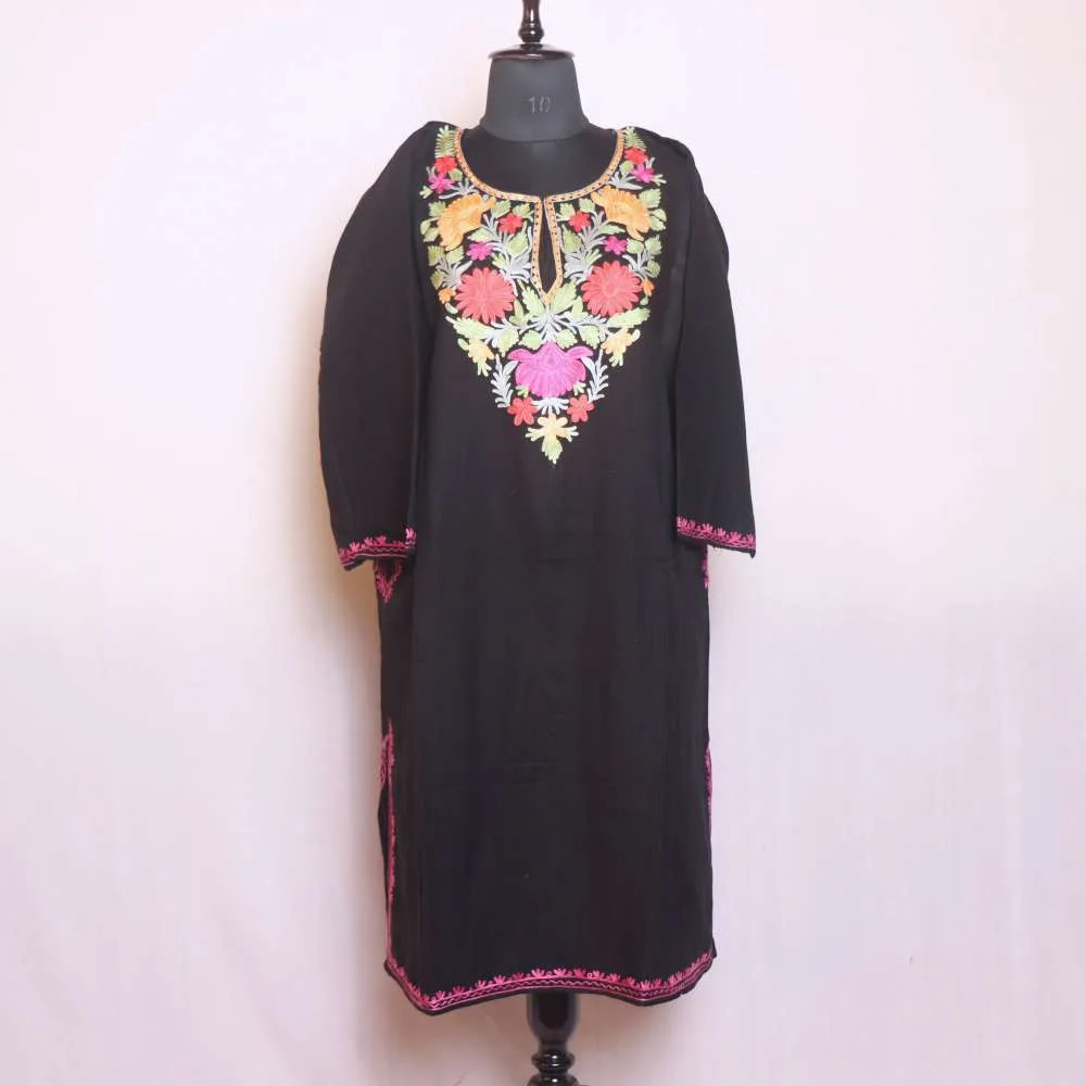 Traditional Aari Embroidered Black Cashmilon Pheran - Sonwar Collection ...
