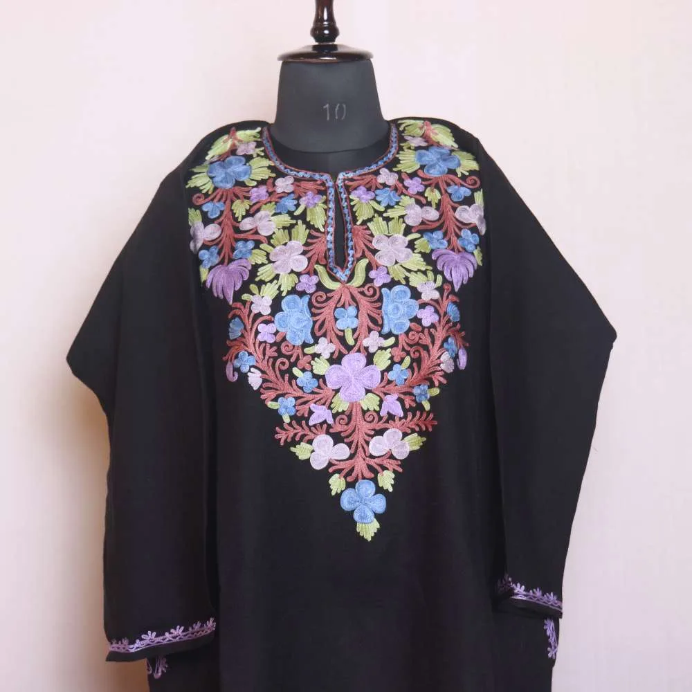 Comfortable and Stylish Black Aari Work Pheran in Cashmilon - Sonwar ...