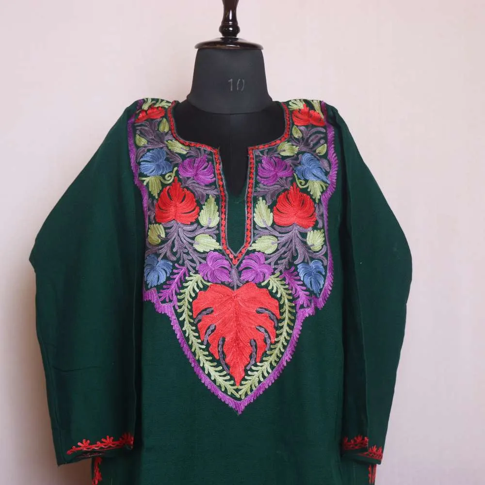 Stylish Dark Green Cashmilon Pheran | Feran Featuring Aari Embroidery ...