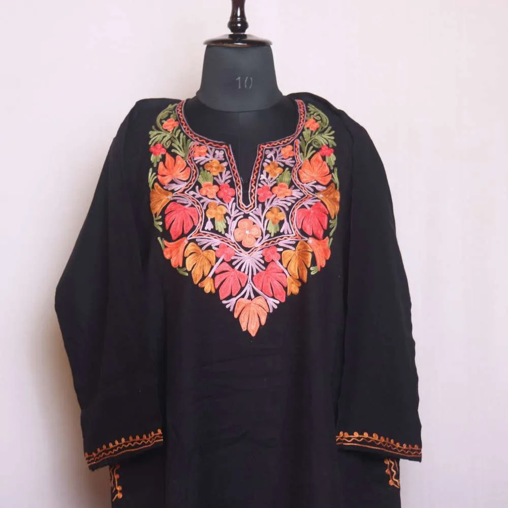 Classic Black Cashmilon Pheran | Feran with Aari Embroidery - Sonwari ...