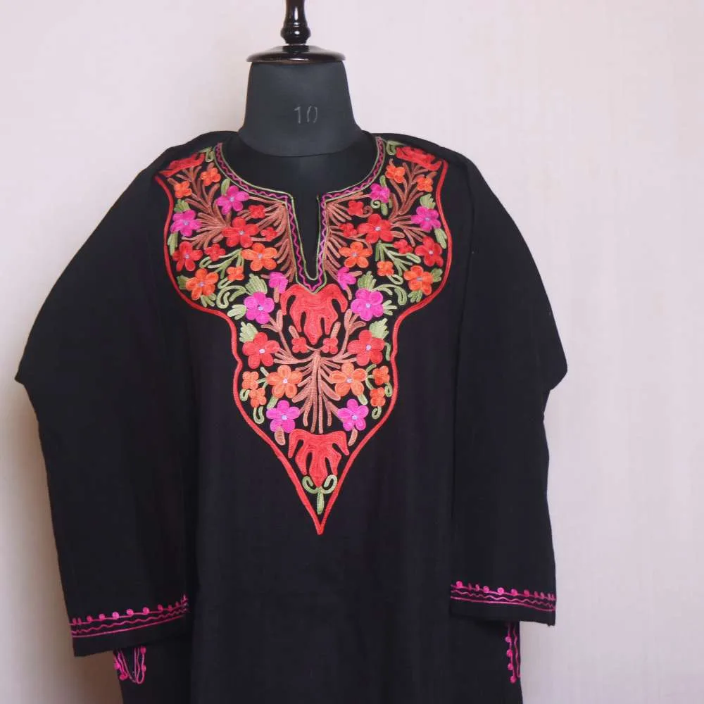 Classic Black Aari Embroidered Cashmilon Pheran - Sonwar Collection ...