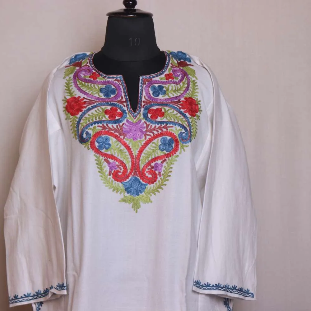 Elegant Cream Cashmilon Pheran | Feran with Aari Embroidery - Sonwari ...