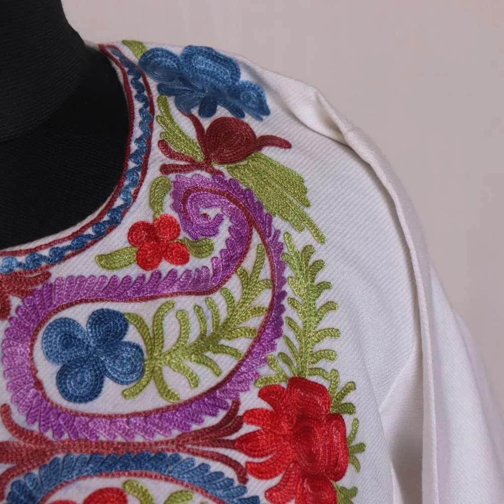 Elegant Cream Cashmilon Pheran | Feran with Aari Embroidery - Sonwari ...