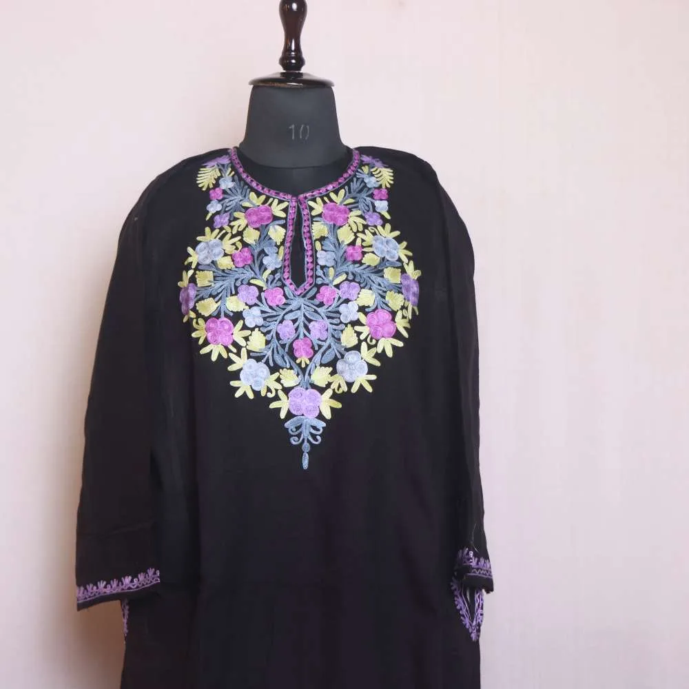 Black Cashmilon Pheran | Feran with Adorable Aari Embroidery - Sonwari ...