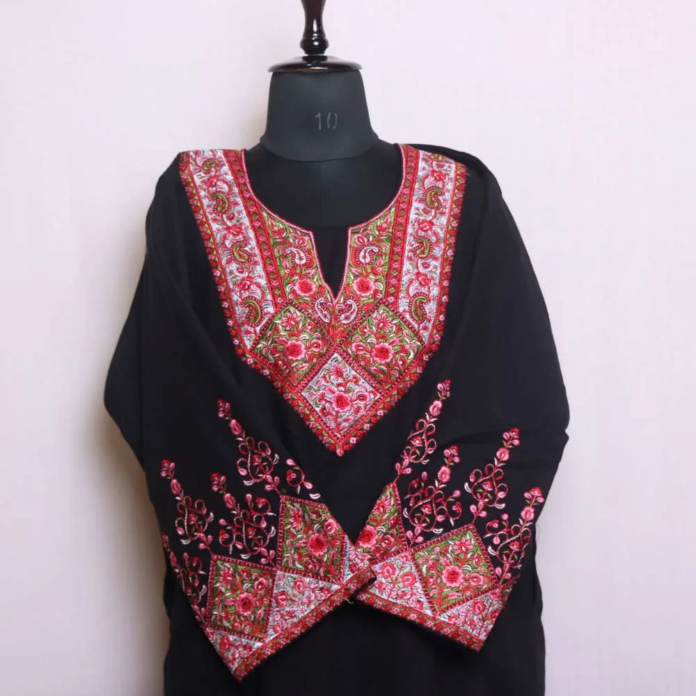 Black Needle Embroidery with Sleeve Work Cashmilon Feran | Pheran ...