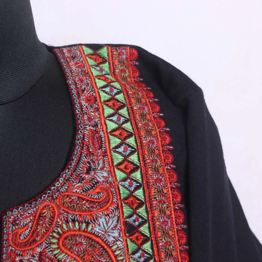 Kashmiri Cashmilon Black Feran | Pheran - Needle Embroidery with Sleeve ...