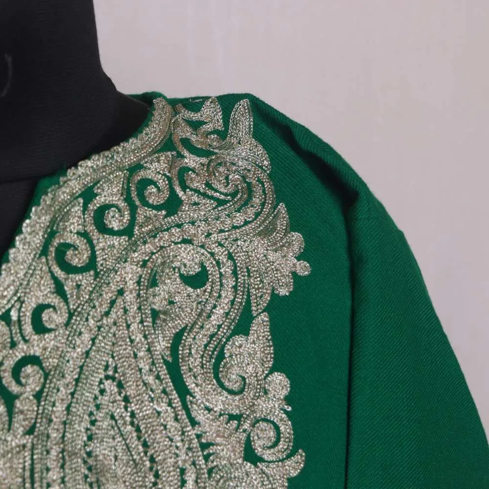 Sophisticated Darl Green Zari Embroidered Cashmilon Pheran | Feran ...