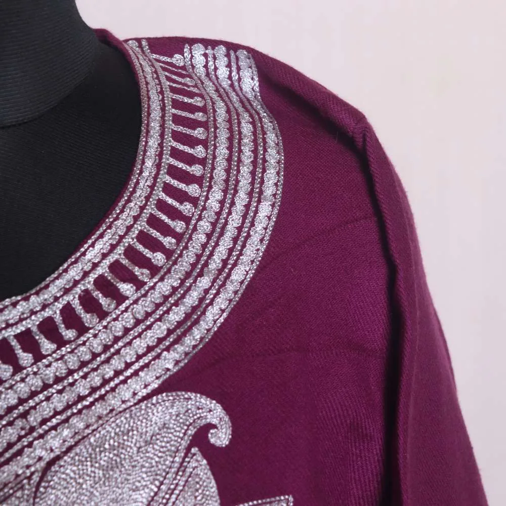 Beautiful Purple Zari Embroidered Cashmilon Pheran - Chattabal ...