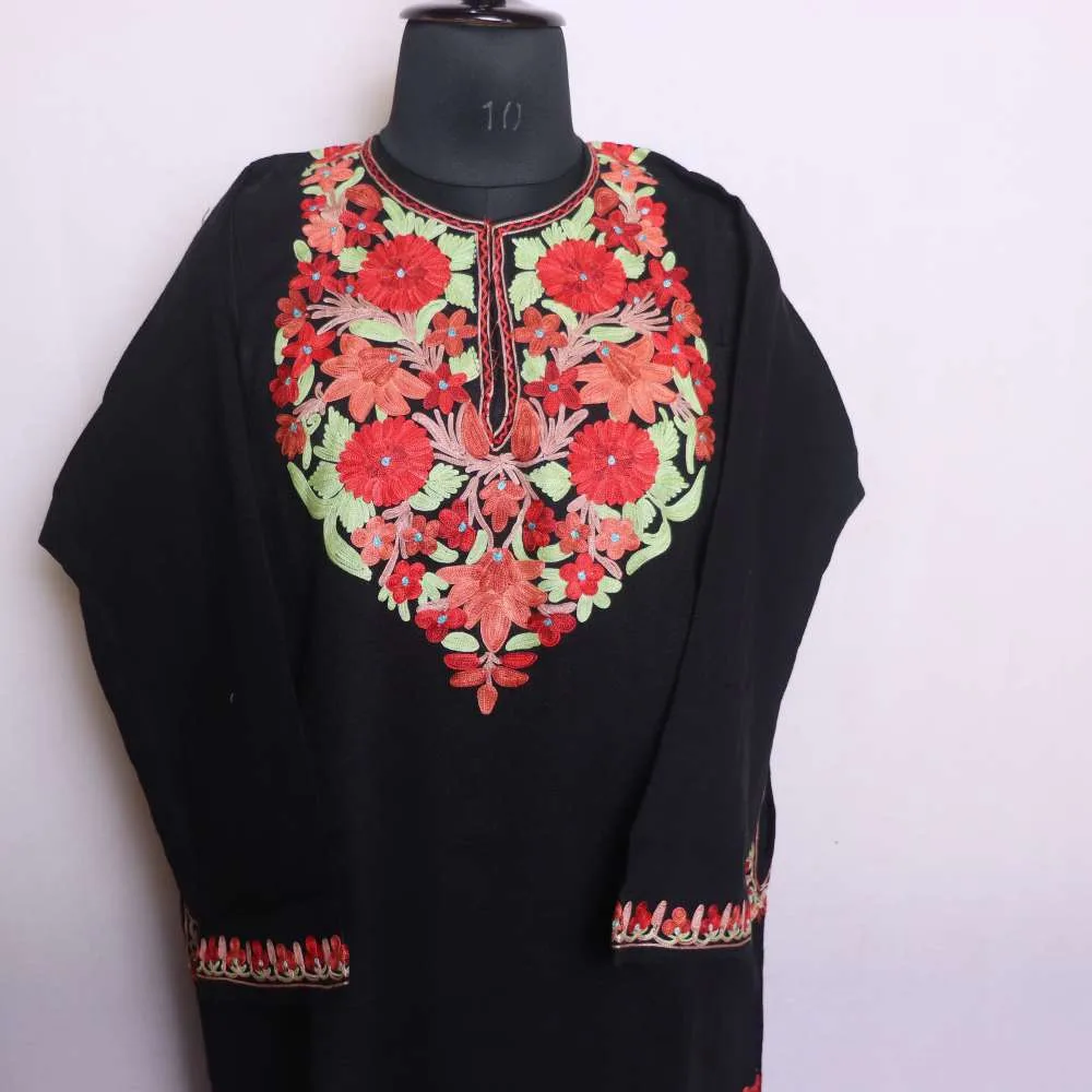 Premium Black Cashmilon Aari Embroidered Feran | Pheran for Winter ...