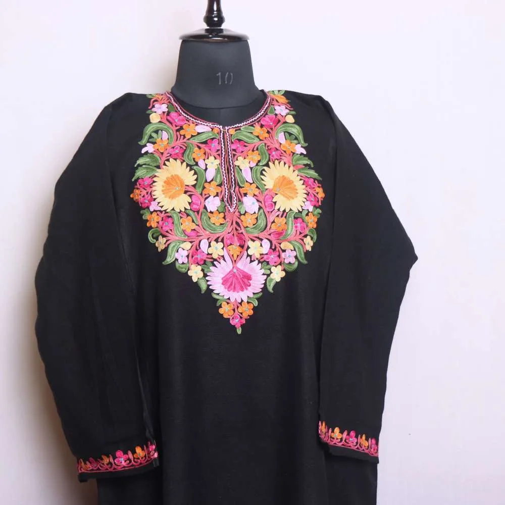 Black Premium Cashmilon Aari Embroidered Feran | Pheran - Bagh-e-Hawal ...