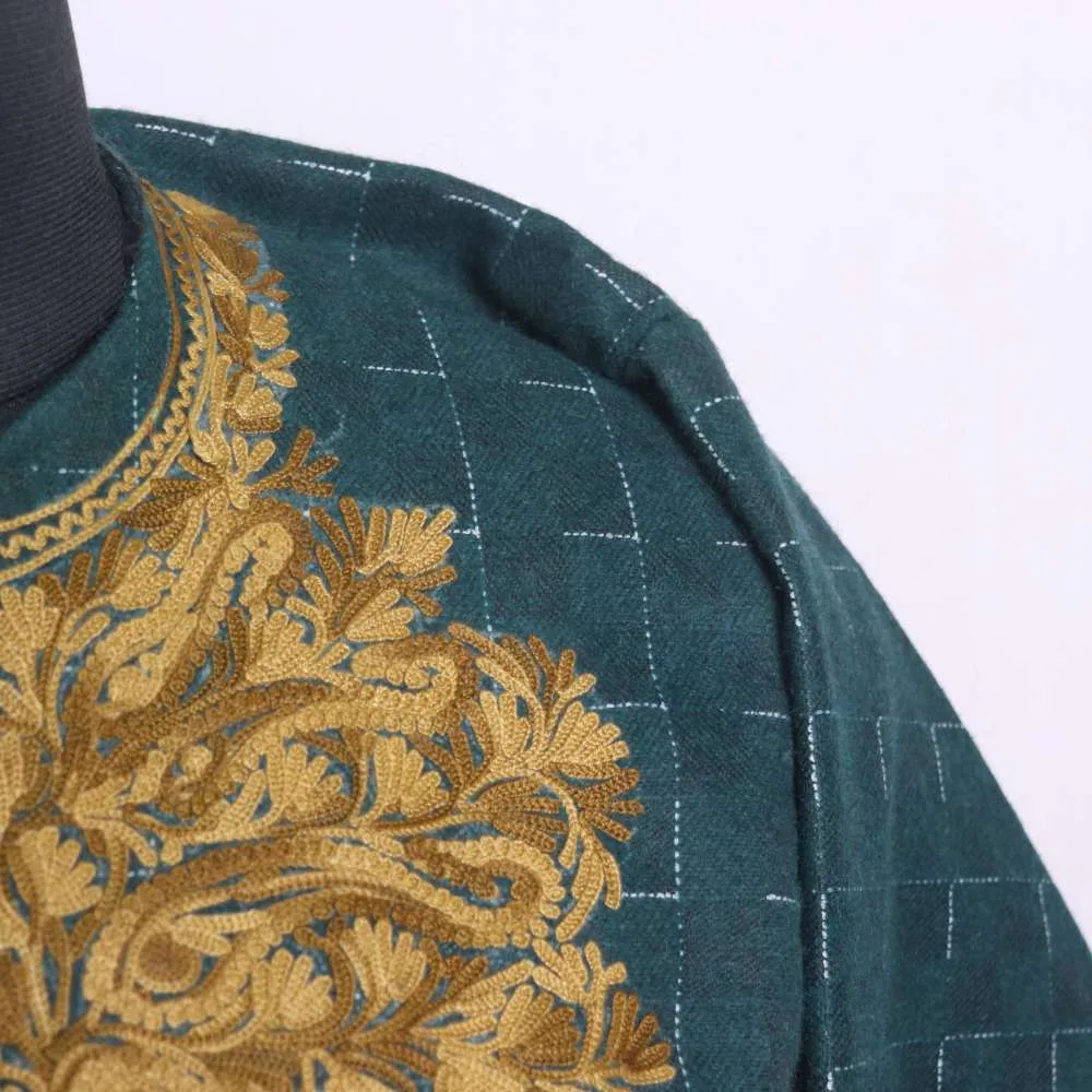 Kashmiri Dark Teal Pattu Tweed Loose Feran | Pheran with Aari ...