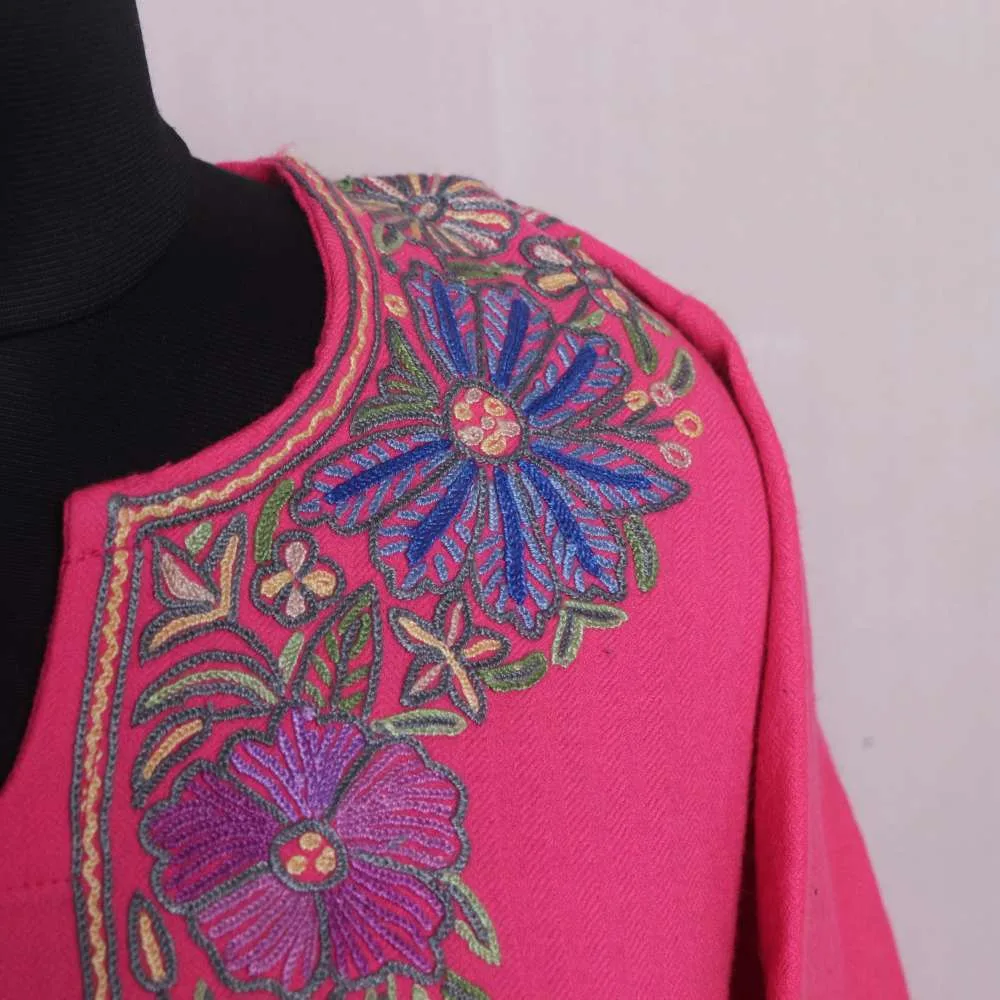Elegant Pink Raffal Pheran | Feran with Hand Aari Embroidery ...