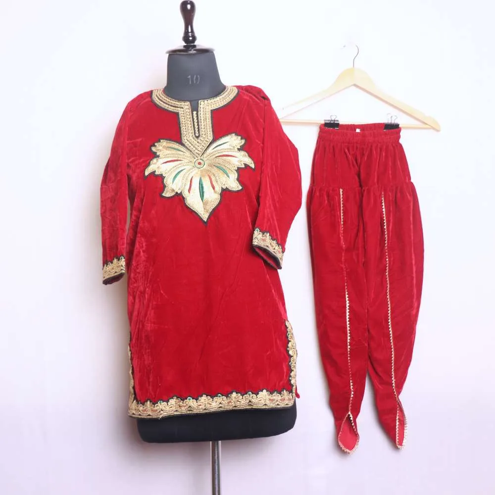 Red Makhmal Tilla Set for Kids - Nowsher Collection (7-8y) - Gyawun