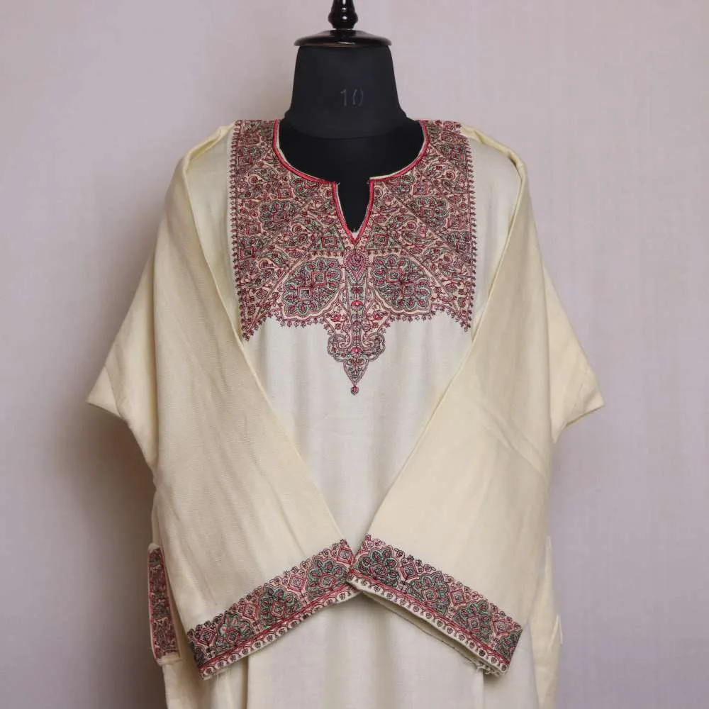 Stylish Cream Pheran | Feran with Needle Embroidery and Sleeve Work ...