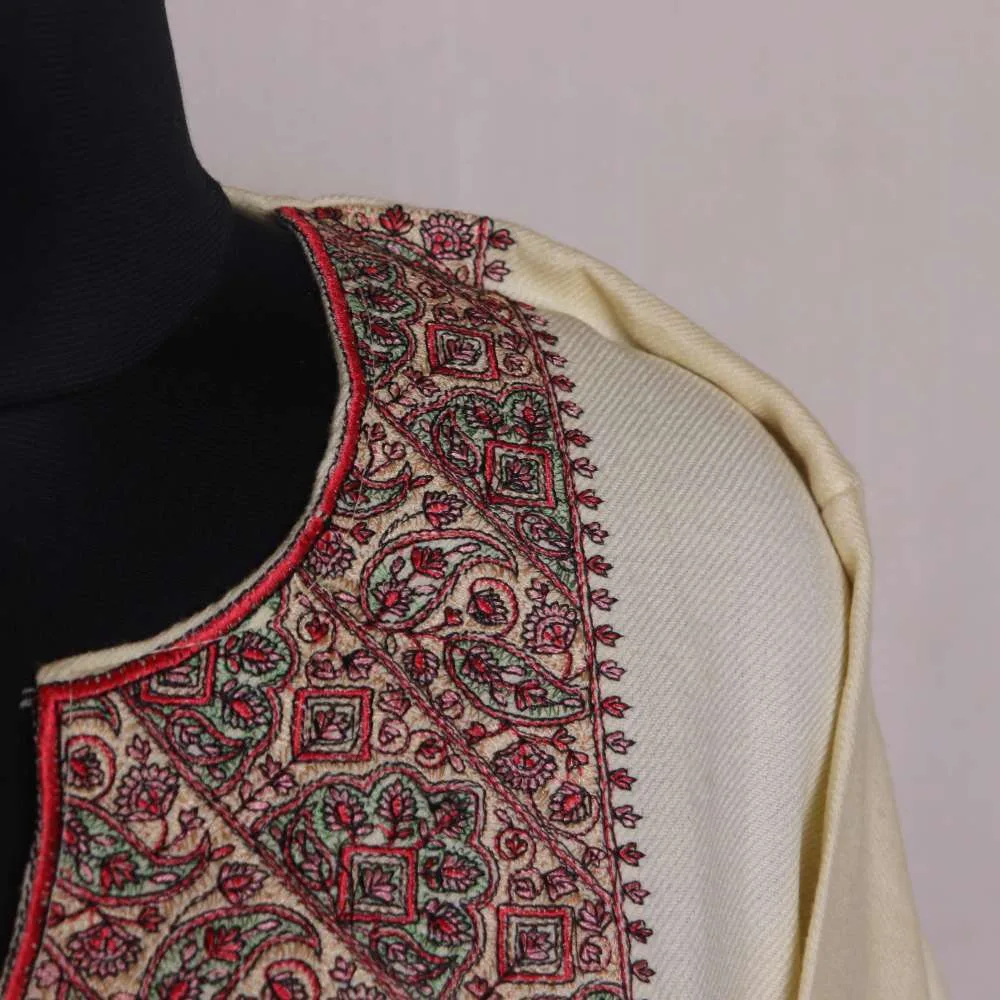 Stylish Cream Pheran | Feran with Needle Embroidery and Sleeve Work ...