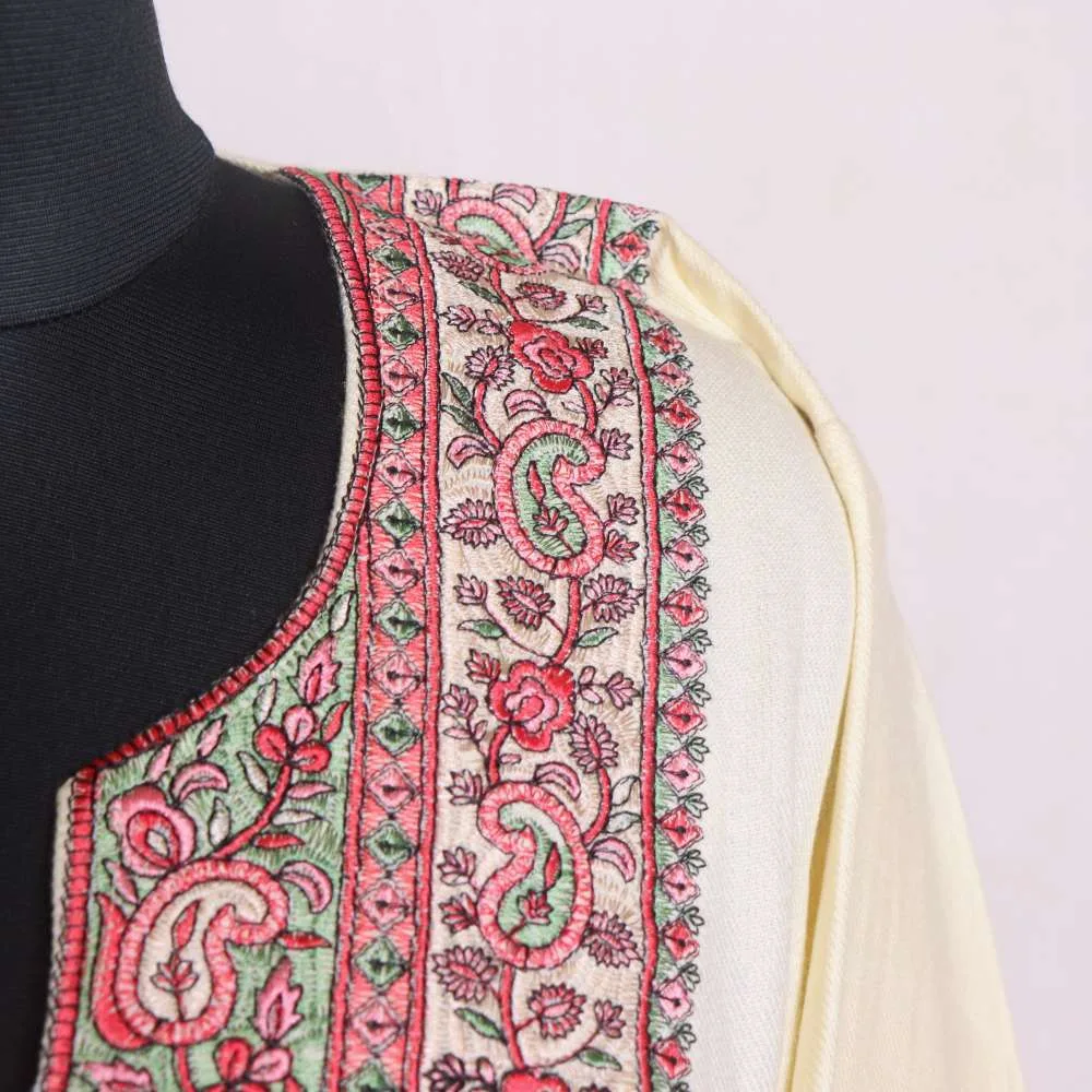 Graceful Cream Loose Pheran | Feran with Needle Embroidery and Sleeve ...