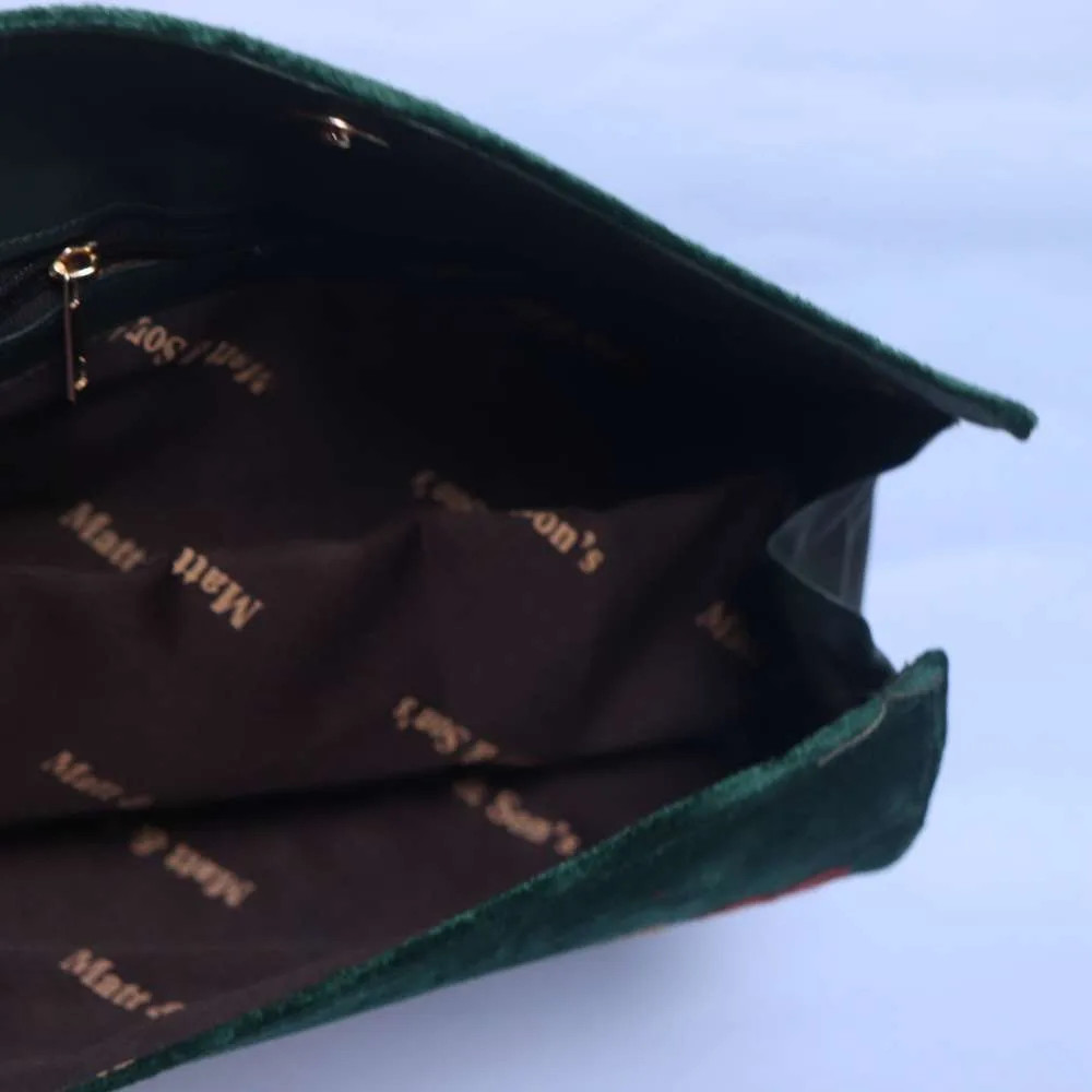 Kashmiri Dark Green Aari Embroidered Velvet Round Clutch Bag - Gyawun