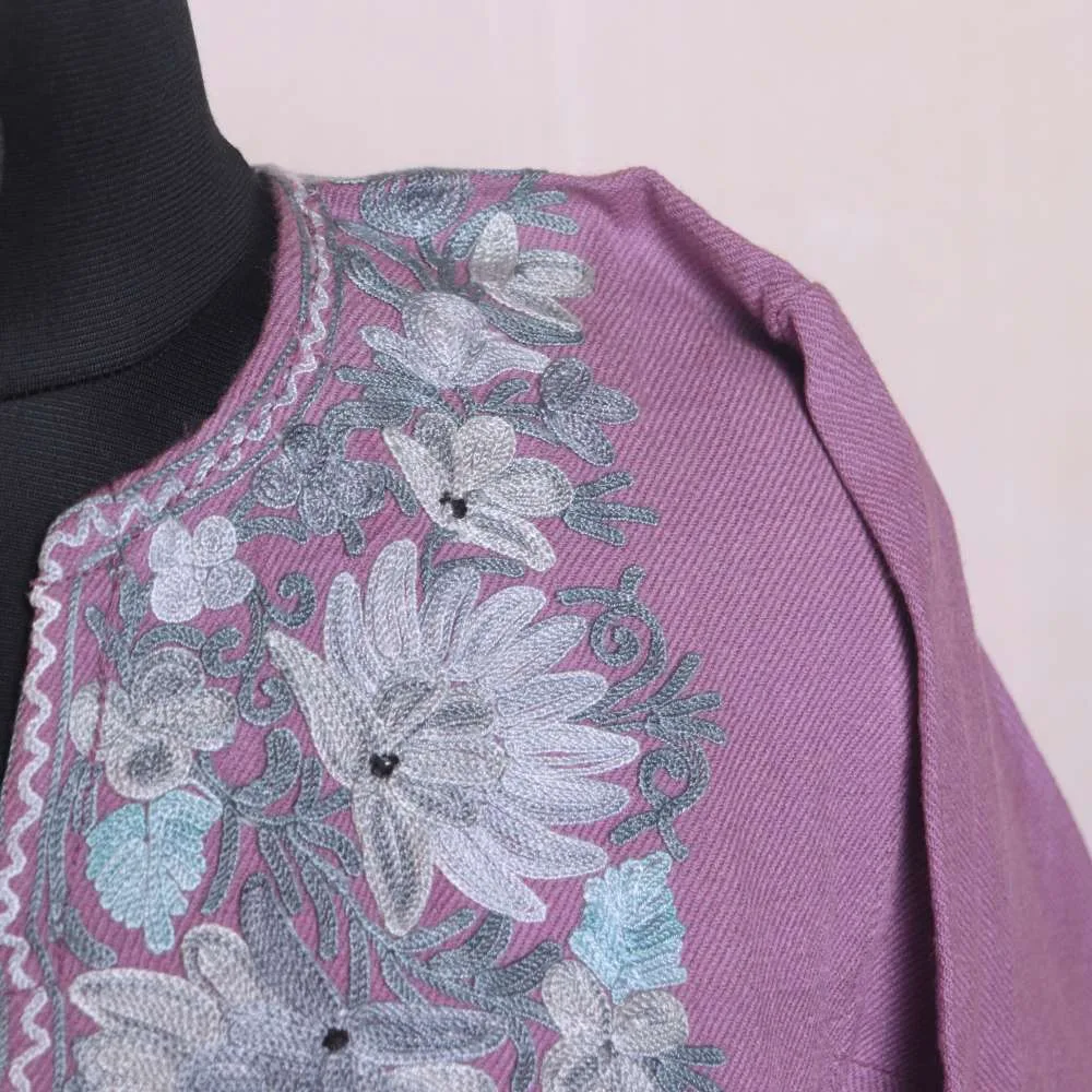 Lavender Colored Cashmilon Pheran with Aari Work - Chattabal Collection ...
