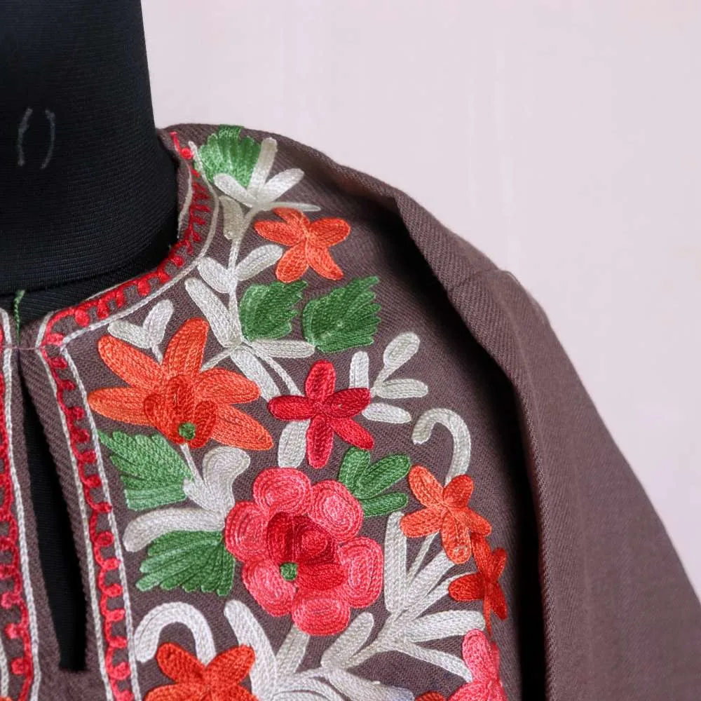 Elegant Grey Cashmilon Pheran | Feran with Aari Embroidery - Nowhatta ...