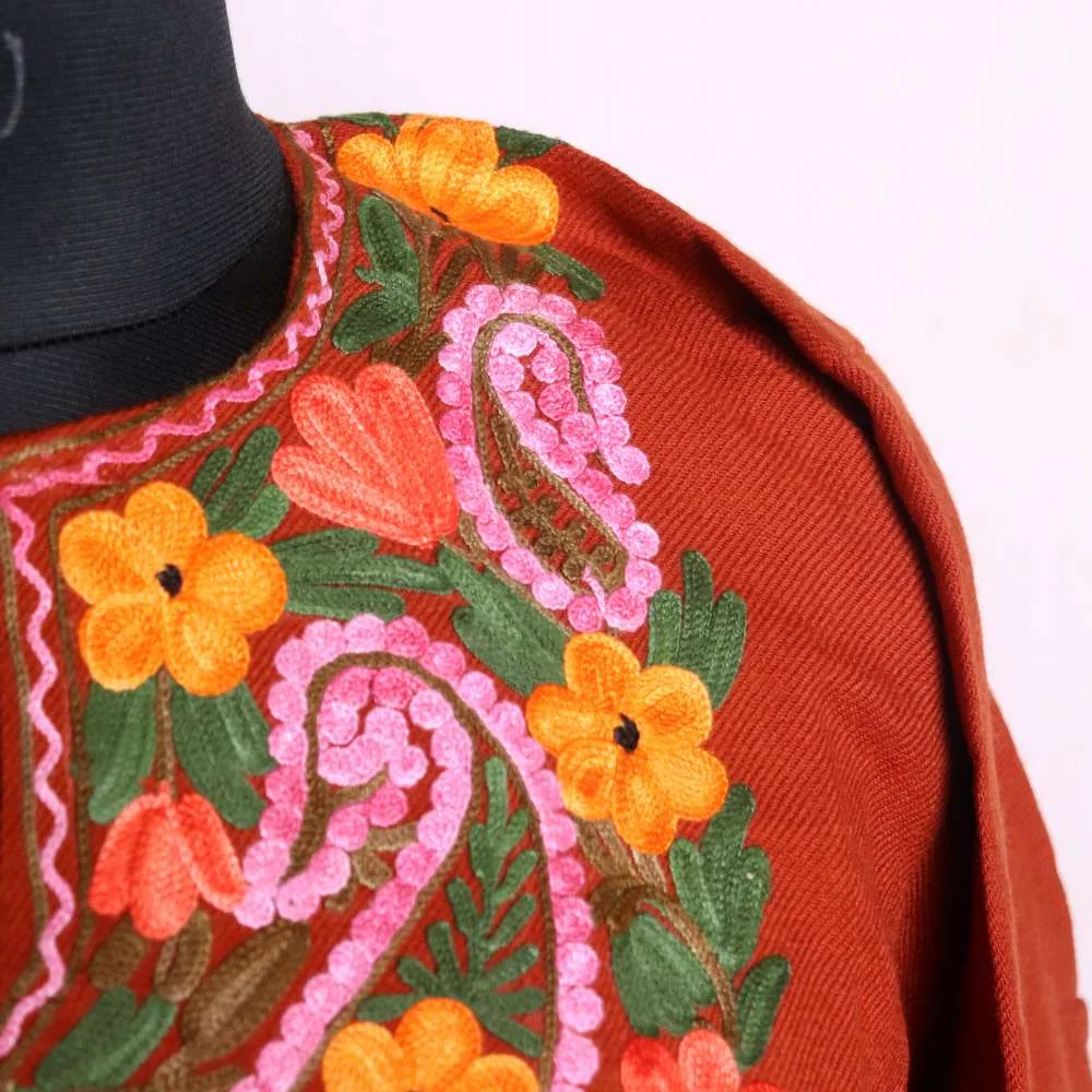Classic Rust Aari Worked Pheran | Feran in Cashmilon Fabric - Nowhatta ...